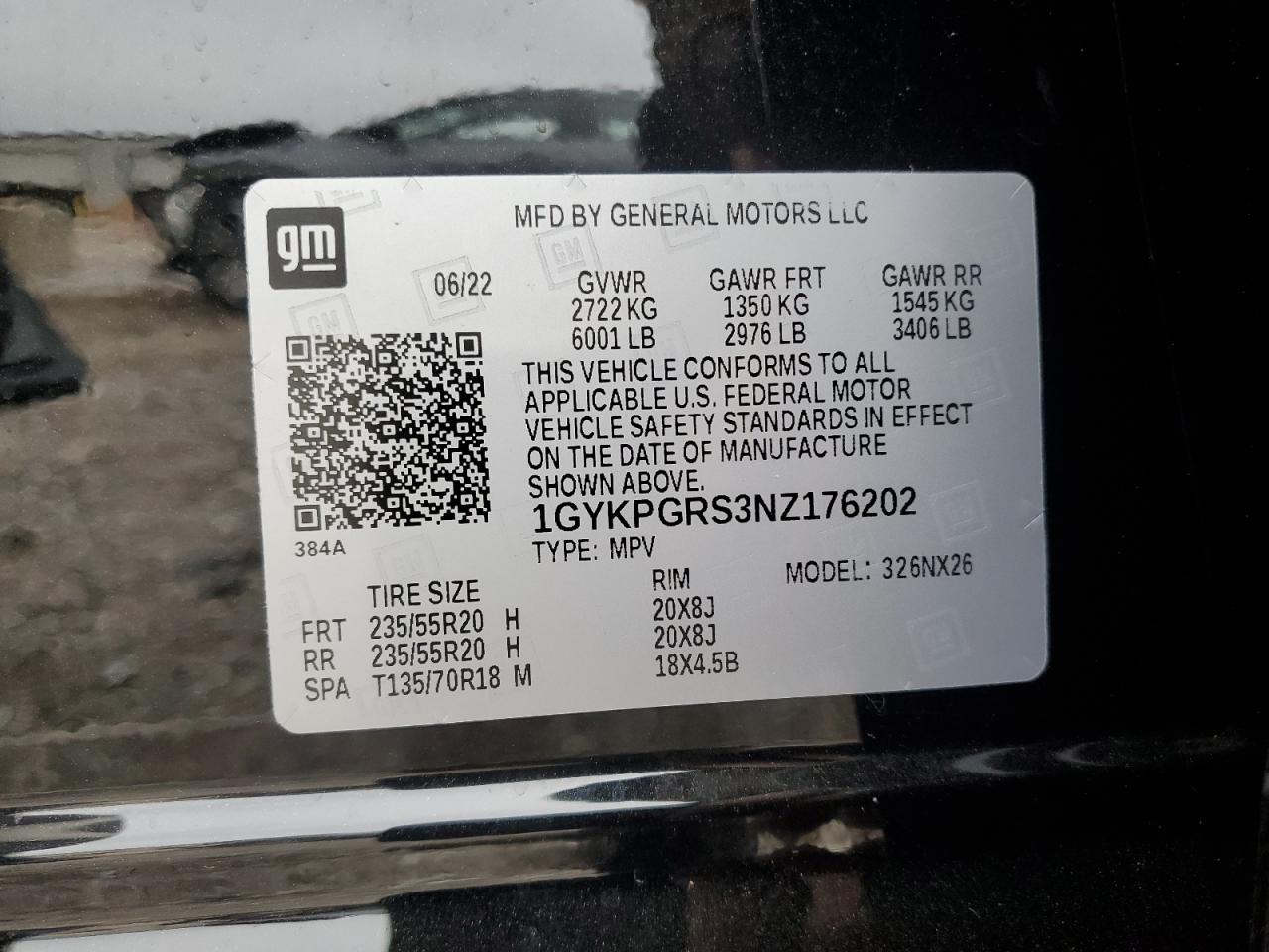 Cadillac XT6 SPORT 2022 VIN 1GYKPGRS3NZ176202