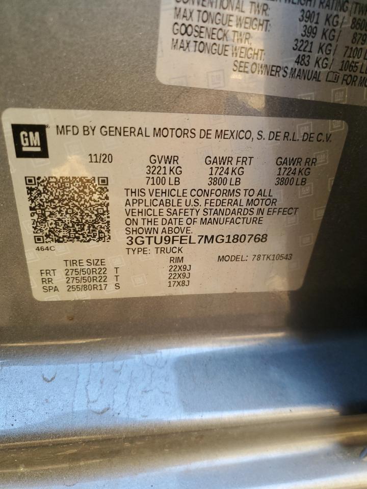 2021 GMC SIERRA K15 6.2L 8 , VIN: 3GTU9FEL7MG180768